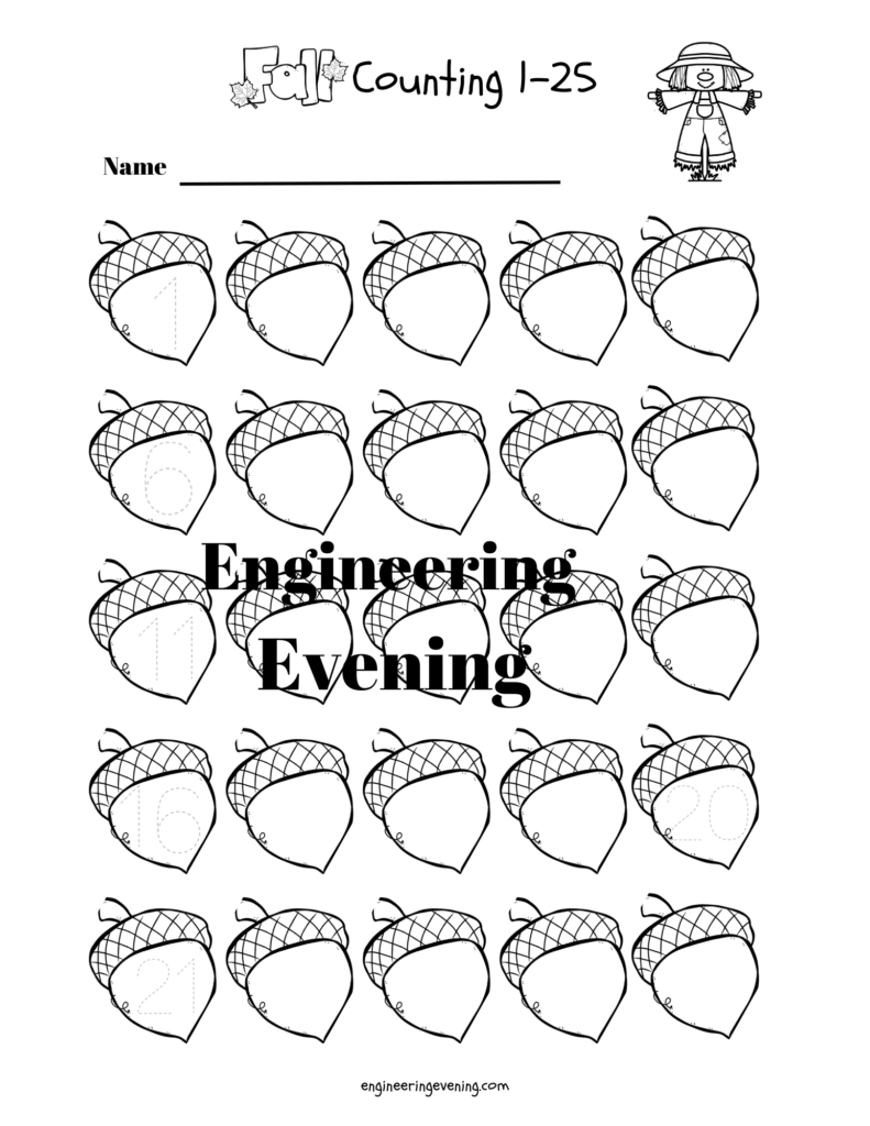 Fall Number Writing Worksheets for 1-25 - Engineering Evening