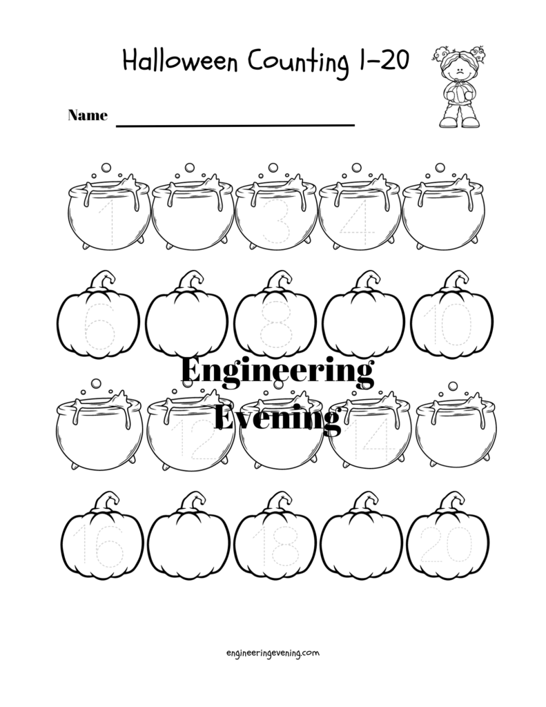 Halloween Numbers 1-20 Tracing Worksheet - Engineering Evening