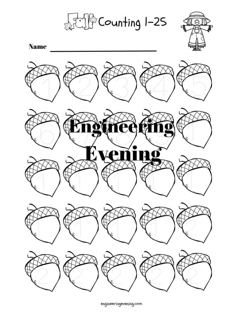 Fall Number Writing Worksheets for 1-25 - Engineering Evening