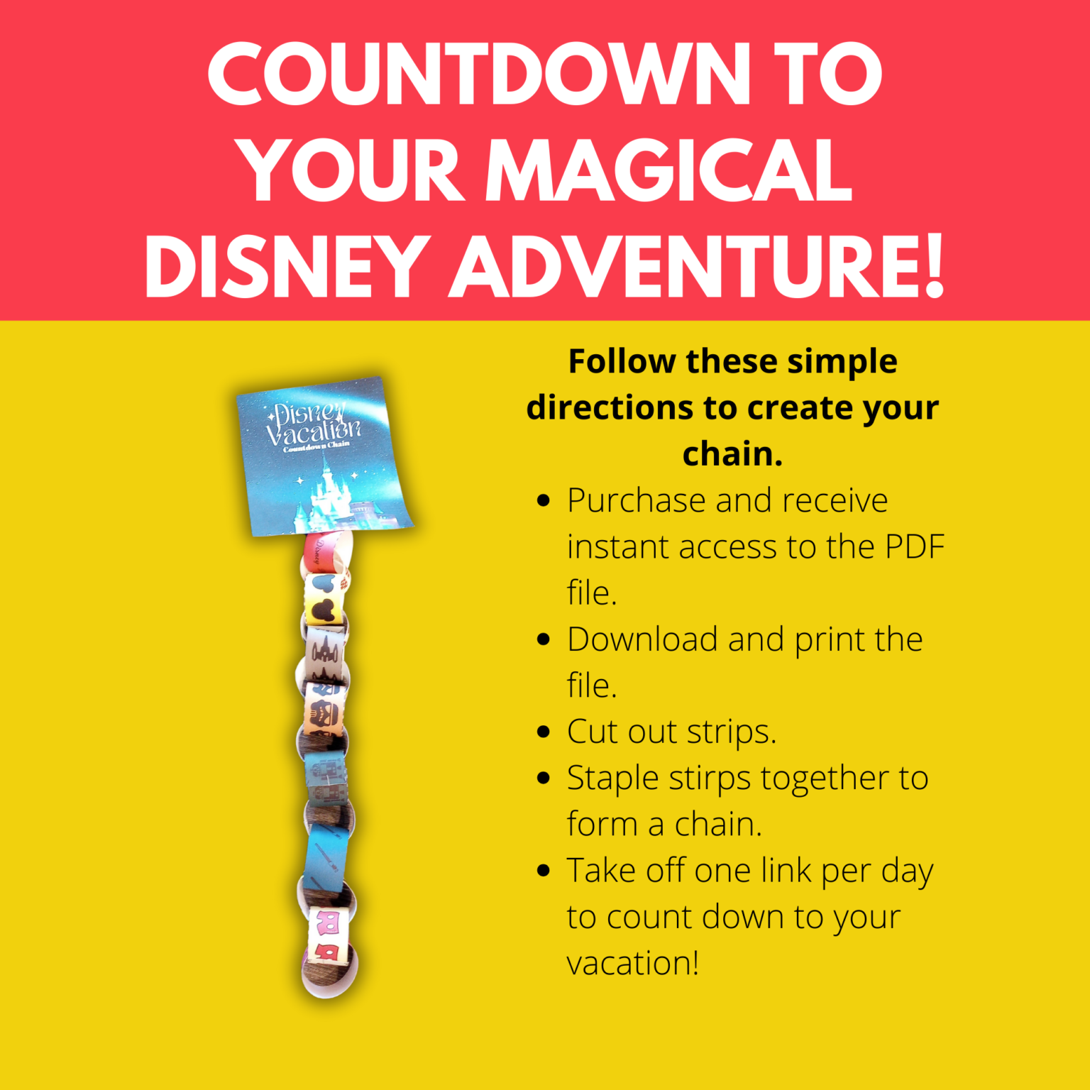 Disney Trip Countdown Chain for Disneyland or Disney World ...